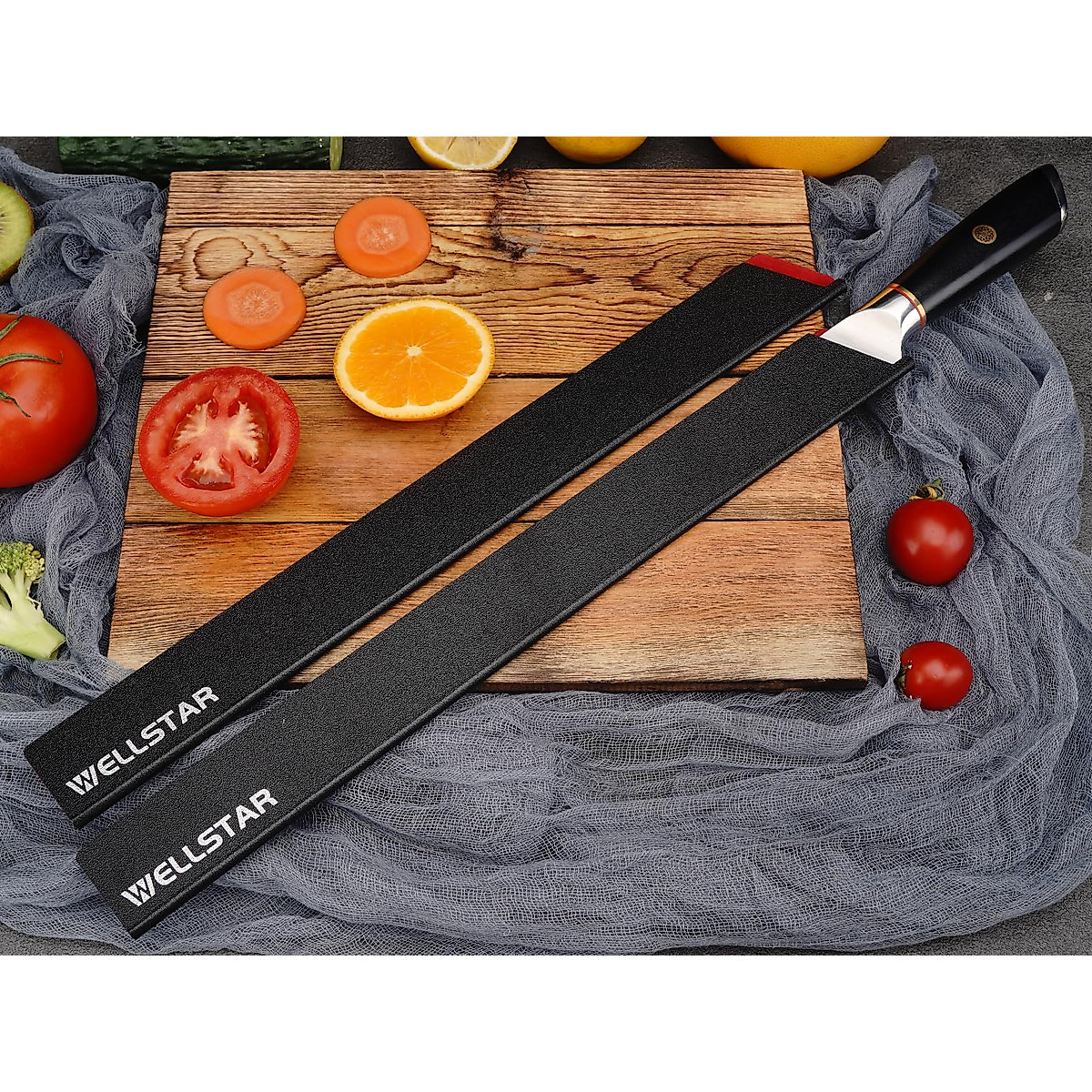 WELLSTAR Knife Edge Guards Set, 2 Piece 14 Inch Universal Blade Covers, BPA Free ABS Protective Long Blade Sheaths, Non-Scratch Felt Lining Brisket Knives Covers (Knives not included)