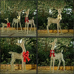 YULETIME 3-Piece Pre-lit 3D Christmas Reindeer Family, Lighted Glitter Christmas Deer Family Holiday Decoration with 210 Warm White LED Lights (3D Family)