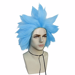 Anogol Hair Cap+ Short Blue Cosplay Wig for Men Blue Spiky Wig For Anime Cartoon Costume Party Wig Funny Wig Short Crazy Wig Blue Strange Wig For Halloween Wig For Christmas Wig