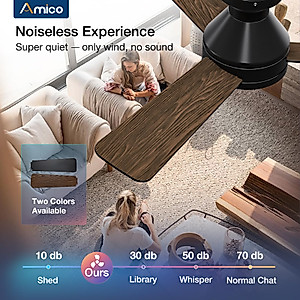 Amico Ceiling Fans with Lights, 42 inch Low Profile Ceiling fan with Light and Remote Control, Flush Mount, Reversible, 3CCT, Dimmable, Noiseless, Black Ceiling Fan for Bedroom, Indoor/Outdoor Use