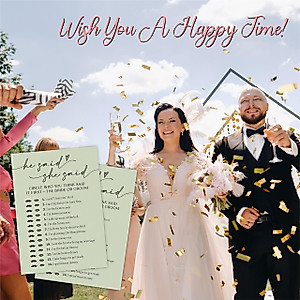 Tabyon 30 Pcs Bridal Shower Game Cards, He Said She Said, Minimalism Fill in Style Game Cards for Mr & Mrs, Engagement Party, Wedding, Newlyweds Party Supplies(Green) - B07