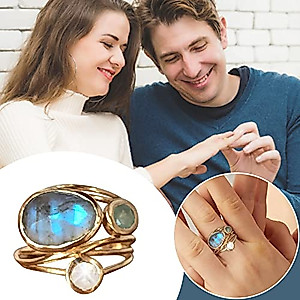 Acrylic Rings Chunky Bohemian Abalone Shell Ring Worry Relief Ring Plain Hammer Belt Ring Love Ring For Men And Women (Gold, 9)
