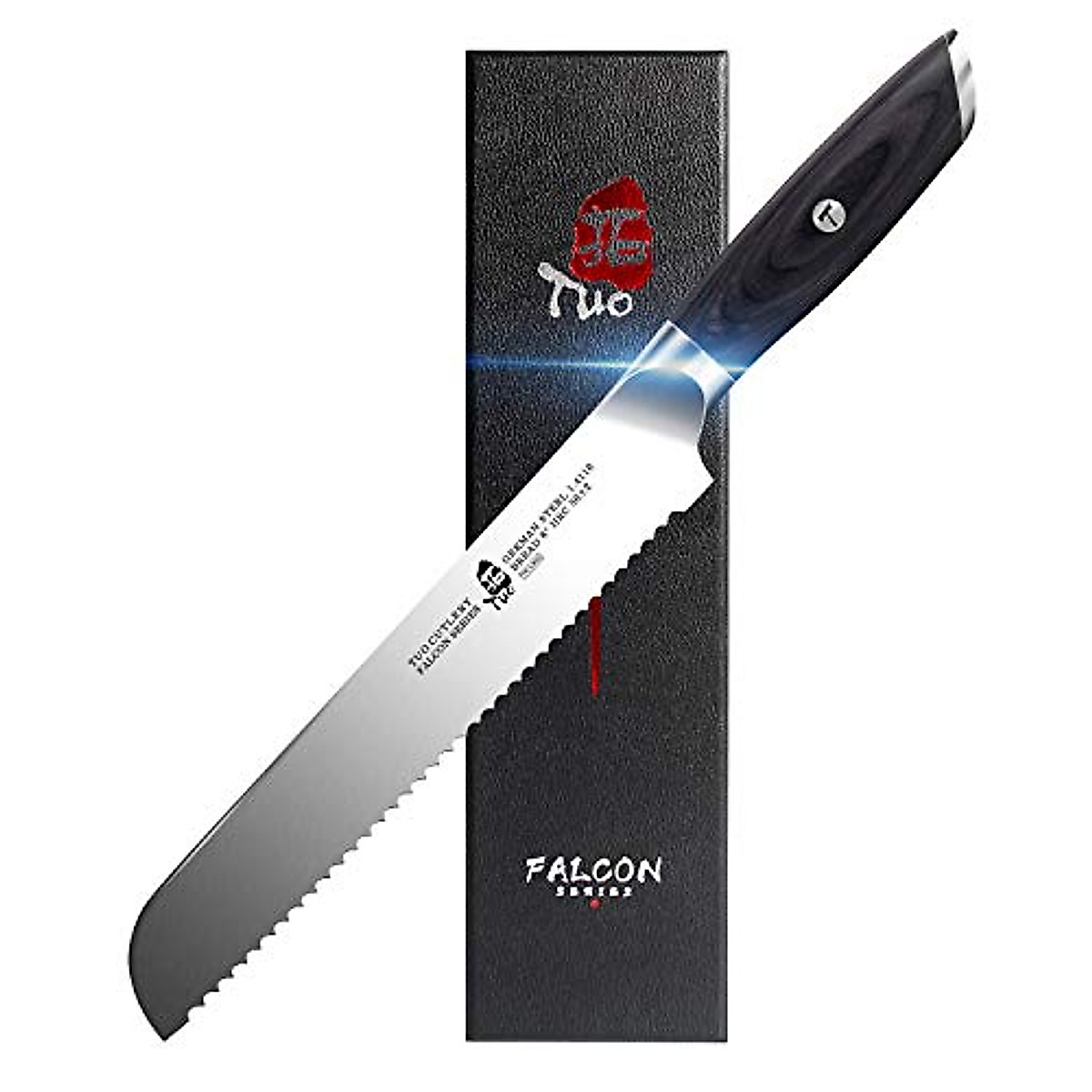 TUO Bread Knife 8 inch - Serrated Bread Slicing Knife Bread Cake Cutter German HC Steel with Pakkawood Handle -FALCON SERIES with Gift Box