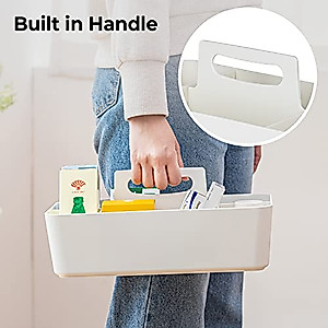 Carrotez Craft Storage Organizer, Craft Storage Containers, Caddy Tote Bin, Divided Plastic Organizer with Handle for Craft, Sewing, Art, Office Supplies, Multi Use, Stackable, Portable, White