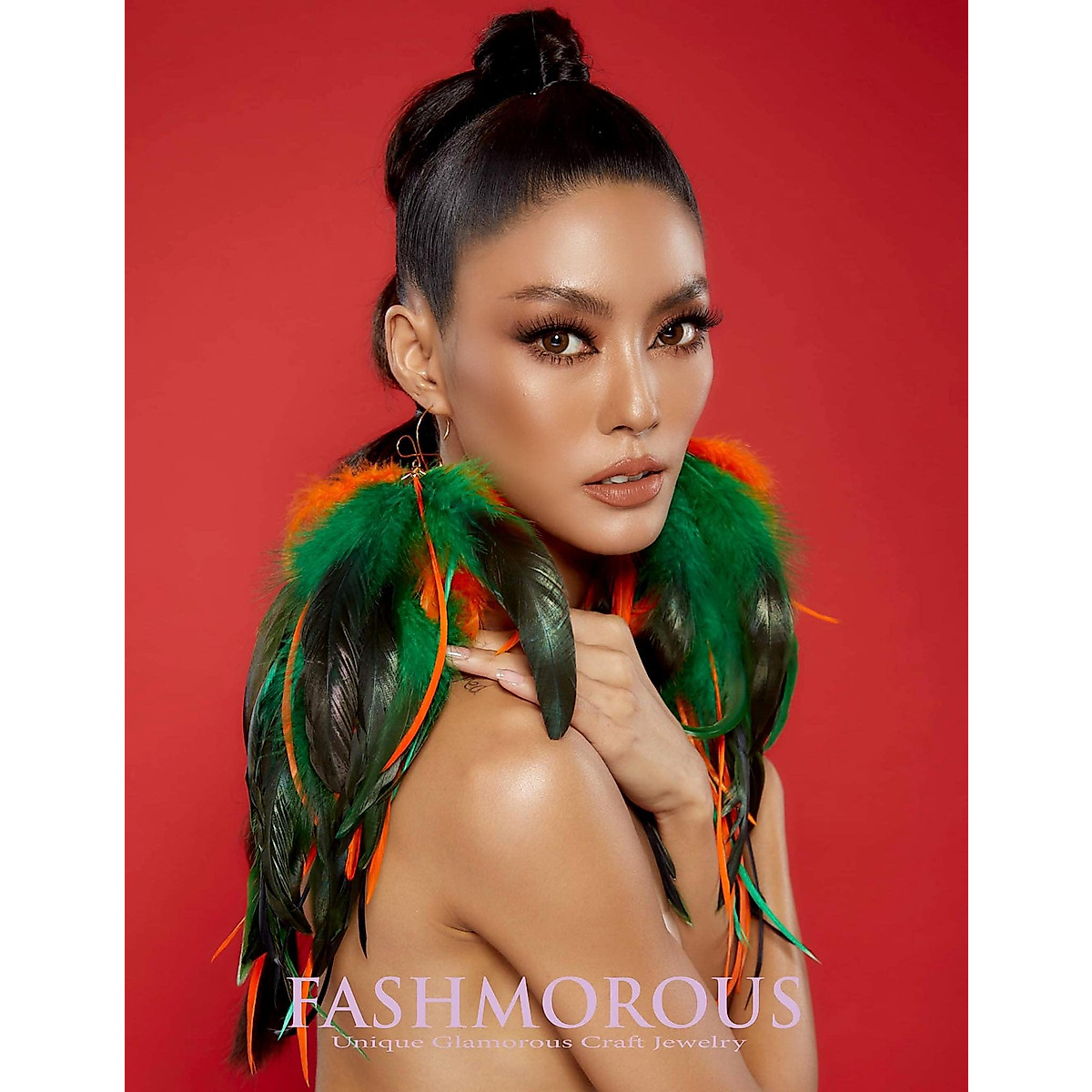 Fashmorous Long Feather Earrings for Women Boho Feather Earrings for Women Green Feather Earrings for Women Dangling