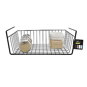 Smart Design Undershelf Storage Basket - Medium - Snug Fit Arms - Steel Metal Wire - Rust Resistant - Under Shelves, Cabinet, Pantry, and Shelf Organization - 16 x 5.5 Inch - Black