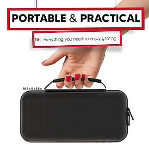 TALK WORKS Travel Case for Nintendo Switch Carrying Case Storage, Durable Dual Zippers, Rugged Handle, Side Pocket Divider Sleeve (Includes 2 Game Card Holder Cases - Holds up to 8 Game Cards)