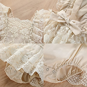 Newborn Baby Girl 1st Birthday Outfit Floral Lace Tulle Romper Tutu Dress Backless Jumpsuits Ruffled Fly Sleeves Ruffle Dresses Flower Headband One Year Cake Smash Princess Boho Clothes Photo Shoot