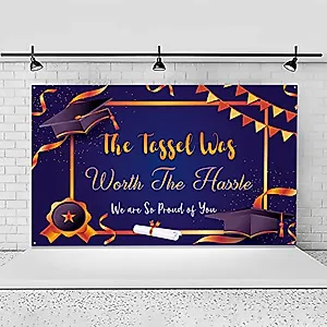 Labakita The Tassel was Worth The Hassle Backdrop, 2023 Graduation Backdrop Decor, College Graduation Party Decorations, We are so Proud of You Sign（Purple）