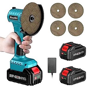 Cordless Grinder[2023 UPGRADE], Seesii 21V Brushless Mini Angle Grinder Tools w/ 2x 4000mAh Batteries & 4 Pcs Disc, 19500RPM 180° Rotatable Compact Power Angle Grinders for Metal Cutting,Grinding
