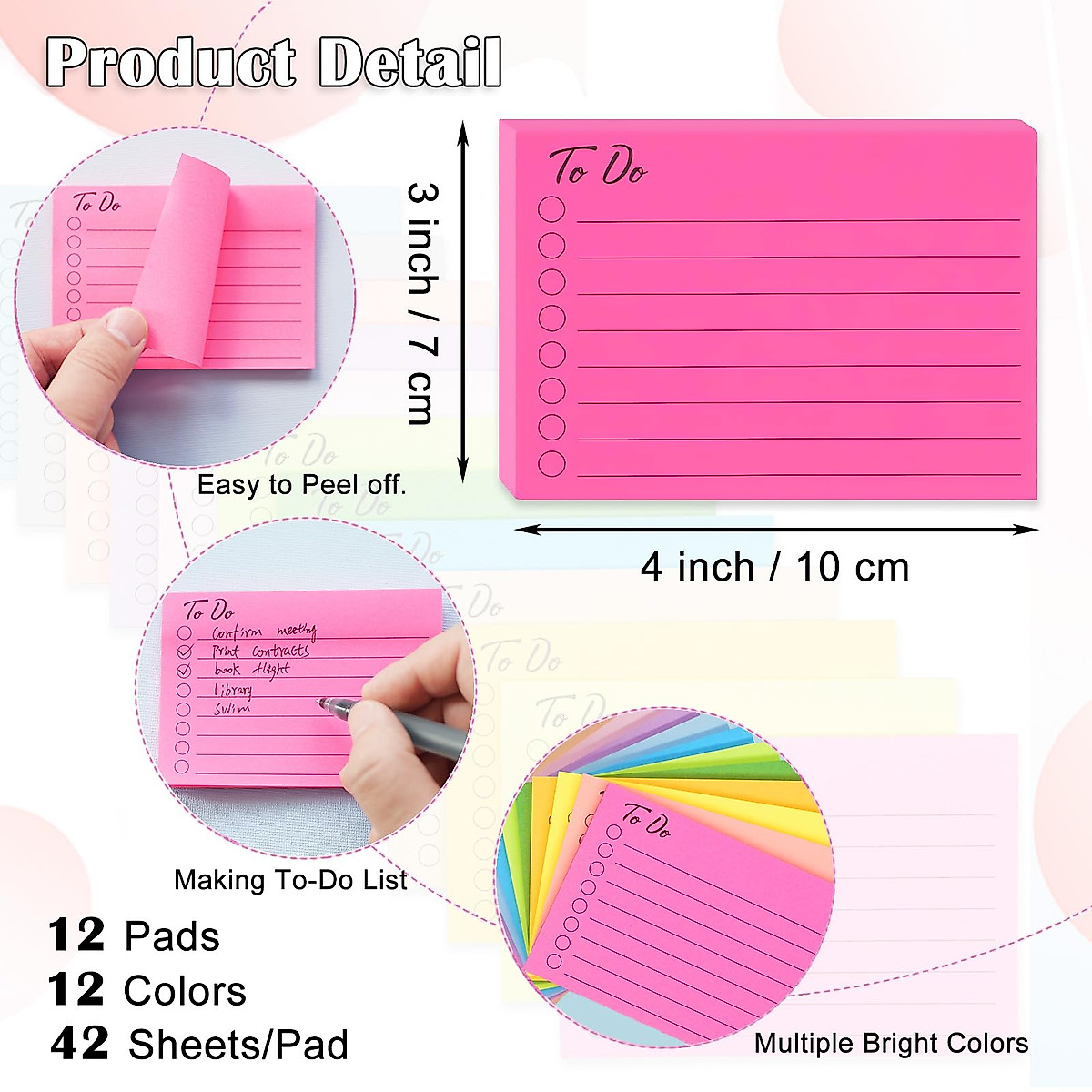 (12 Pack) to Do List Sticky Notes, 3x4 in Post, 504 Sheets to Do lined Sticky Notes, 12 Colors to Do List Notepad, to Do List Planner, Daily to Do List Notepad, to Do Notepad, Todo List Notepad