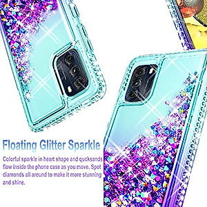 STARSHOP Moto G Stylus 5G 2022 Phone Case, with [Tempered Glass Screen Protector Included] Liquid Bling Sparkle Floating Glitter Quicksand Cover Girls Women for Motorola G Stylus 5G 2022- Teal/Purple