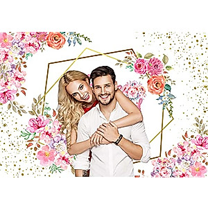 Just Married Backdrop 8x6ft Polyester She Said Yes Engagement Reception Backdrop Geometric Pink Flowers Engagement Party Reception Decorations Backdrop Wedding Party Backdrop Decoration YL096