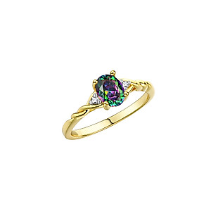 Rylos Rings for Women 14K Gold Plated Silver Classic Style Birthstone Ring 7X5MM Oval Gemstone & Diamonds June Alexandrite Jewelry for Women Size 8