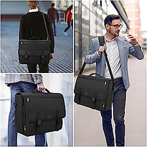 Messenger Bag for Men 15.6 Inch Waterproof Laptop Briefcase Large Satchel Shoulder Bag Work Office College Computer Laptop Bag Lightweight Crossbody Handbag Cable Organize Bag Set 2pcs, Black
