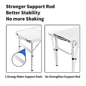 Moosinily 2 Feet Outdoor Folding Table Aluminum Lightweight Small Picnic Table Ajustable Height Portable Table with Carry Handle for Beach, Picnic, Indoor, White