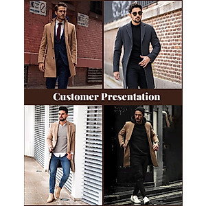 COOFANDY Winter Coats Men Black Notched Collar Overcoat Mid-Long Winter Wool Trench Coat Black Business Peacoat Black L