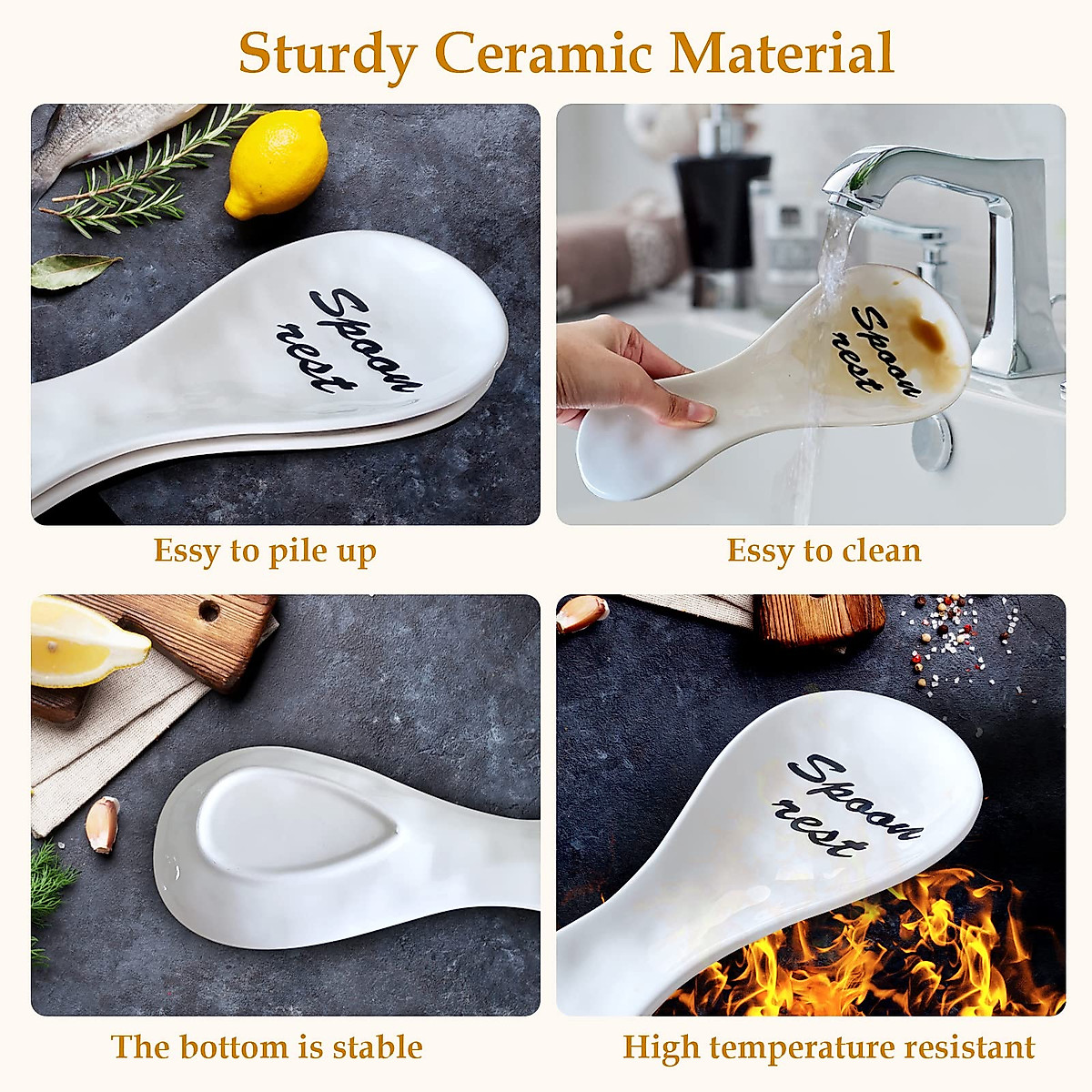 JANEAST Ceramic Spoon Rest For Kitchen Counter,Spoon Holder for Stove Top，perfect size for Cooking, Ladles, Tong, Coffee Spoon Rest, Heat-Resistant Cooking Utensil Rest, Counter Protection (large)