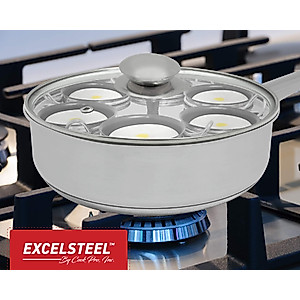 EXCELSTEEL Non Stick Easy Use Rust Resistant Home Kitchen Breakfast Brunch Induction Cooktop Egg Poacher, 6 Cup, Stainless Steel, Round