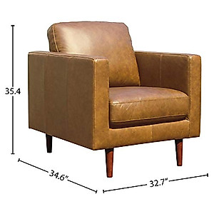 Amazon Brand – Rivet Revolve Modern Leather Armchair with Tapered Legs, 33"W, Caramel