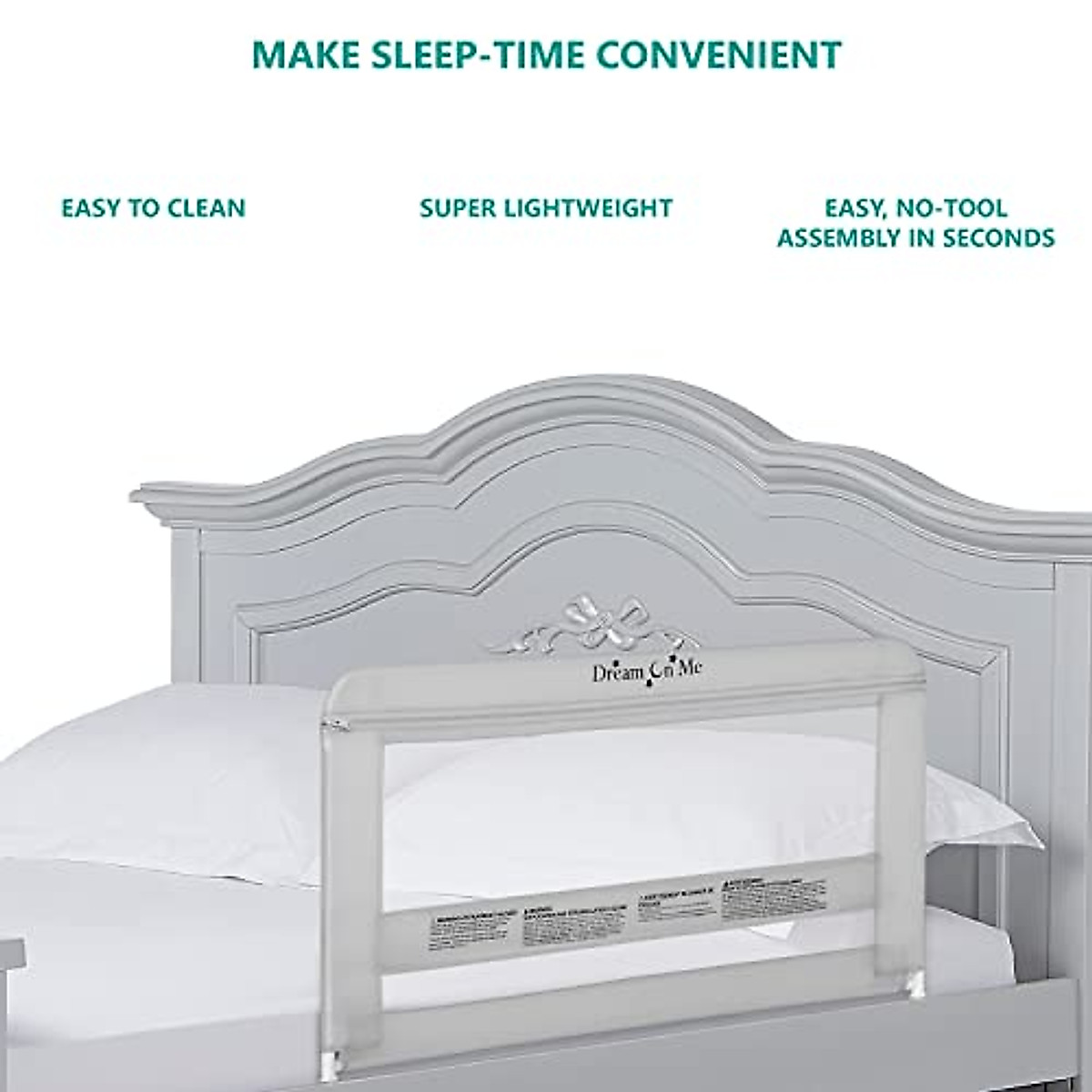 Dream On Me Lilibet Mesh Safety Bed Rail in Grey for Twin, Full and Queen Size Bed, Bed Rail for Toddler