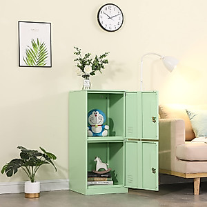 DAYTOYS 2 Door Metal Vertical Storage Locker for Kids Bedroom, Children Room, School, Office, Home,Stackable Steel Storage Cabinet for Toys, Sports Equipment,Anti-Falling Device. (2D, Green)