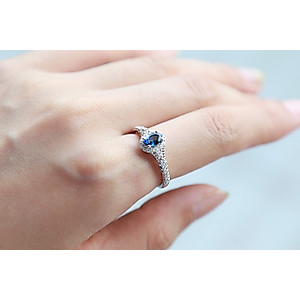 Gin & Grace 10K White Gold Genuine Aquamarine Ring with Diamonds for Women | Ethically, authentically & organically sourced (Emerald-Cut) Shaped Aquamarine Hand-Crafted Jewelry for her.