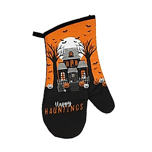 3 Piece Lightweight Decorative Kitchen Décor Set Includes 2 Potholders and 1 Oven Mitt (Haunted House)