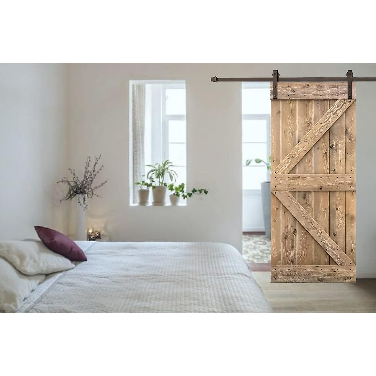 Jforest DIY 84in Barn Door with Hardware & Handle Included, Heavy Duty, Sliding Door Hardware, Pre-Drilled Barn Door, Solid Wood Material, Barn Door Made in USA. (Cappuccino) (42" x 84")