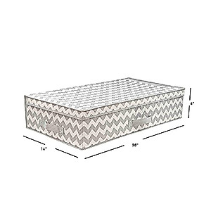 Home Basics Chevron Collection Under The Bed Storage and Organization, Bags, Bins, Boxes, with Handle for Comforter, Clothes, Blanket, Shoes, Sweaters, Grey