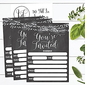 Hadley Designs 50 Rustic Invitations, Chalk Bridal or Baby Shower, Chalkboard Birthday, Wedding Rehearsal Invites, Engagement Bachelorette Reception Anniversary, Housewarming, Graduation, Sweet 16