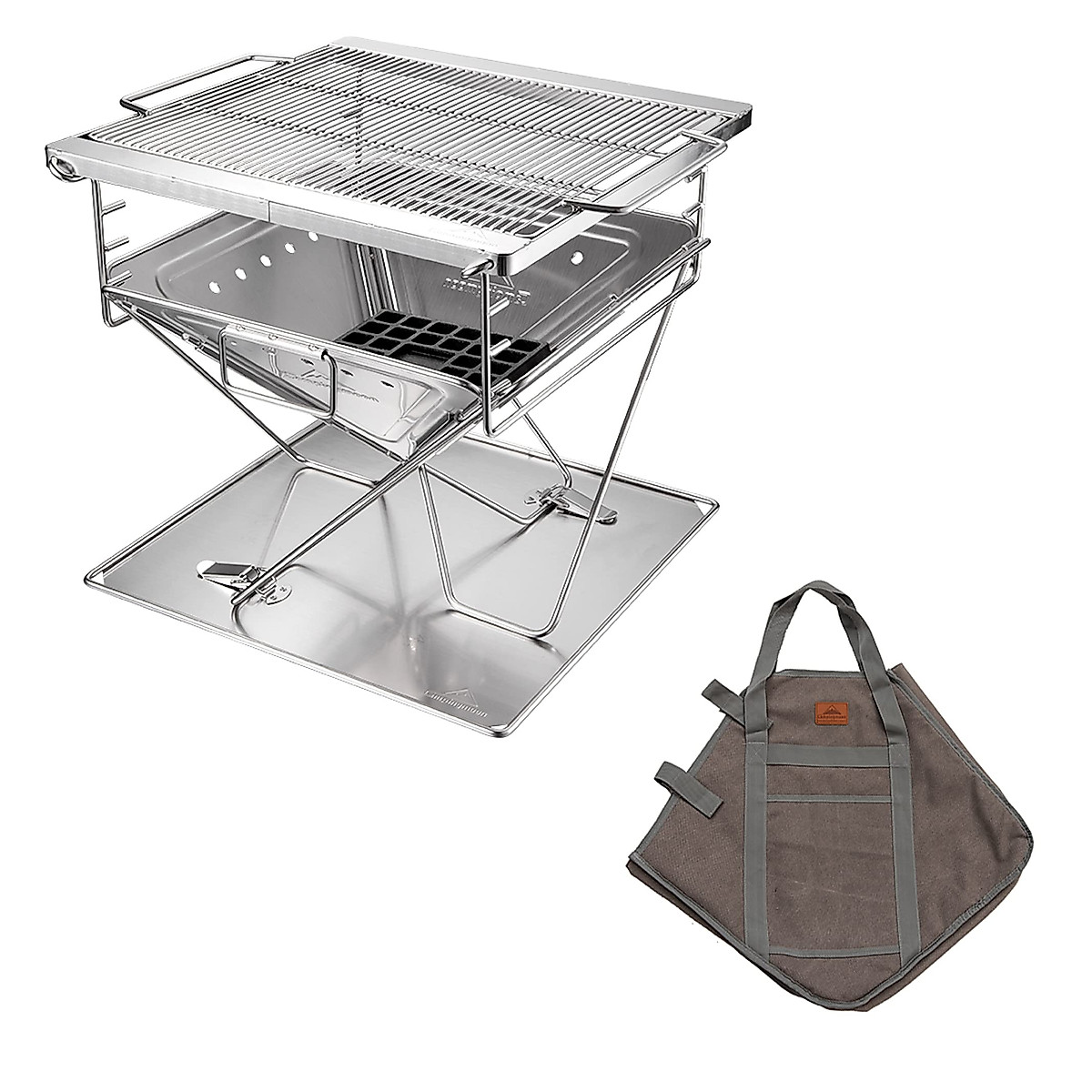 CAMPINGMOON 3-in-1 Portable Stainless Steel Wood Burning Grill and Fire Pit 16x18-inch with Carrying Bag MT-045