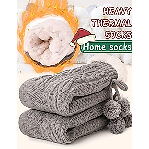 Fuzzy Socks for Women Slipper Fluffy Cozy Cabin Winter Warm Soft Fleece Comfy Thick Christmas Socks Grips Non Slip Stocking Stuffers for Women White Elephant Valentines Mothers Day Gifts for Mom Grey