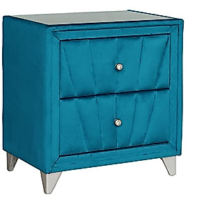 Wood Nightstand with 2 Drawers, Bedside Tables with Velvet Fabric & Glass Worktop, Bed Side Table & Night Stand End Table with Storage for Living Room, Bedroom, Beige, 25"L x 13.7"W x 28.3"H