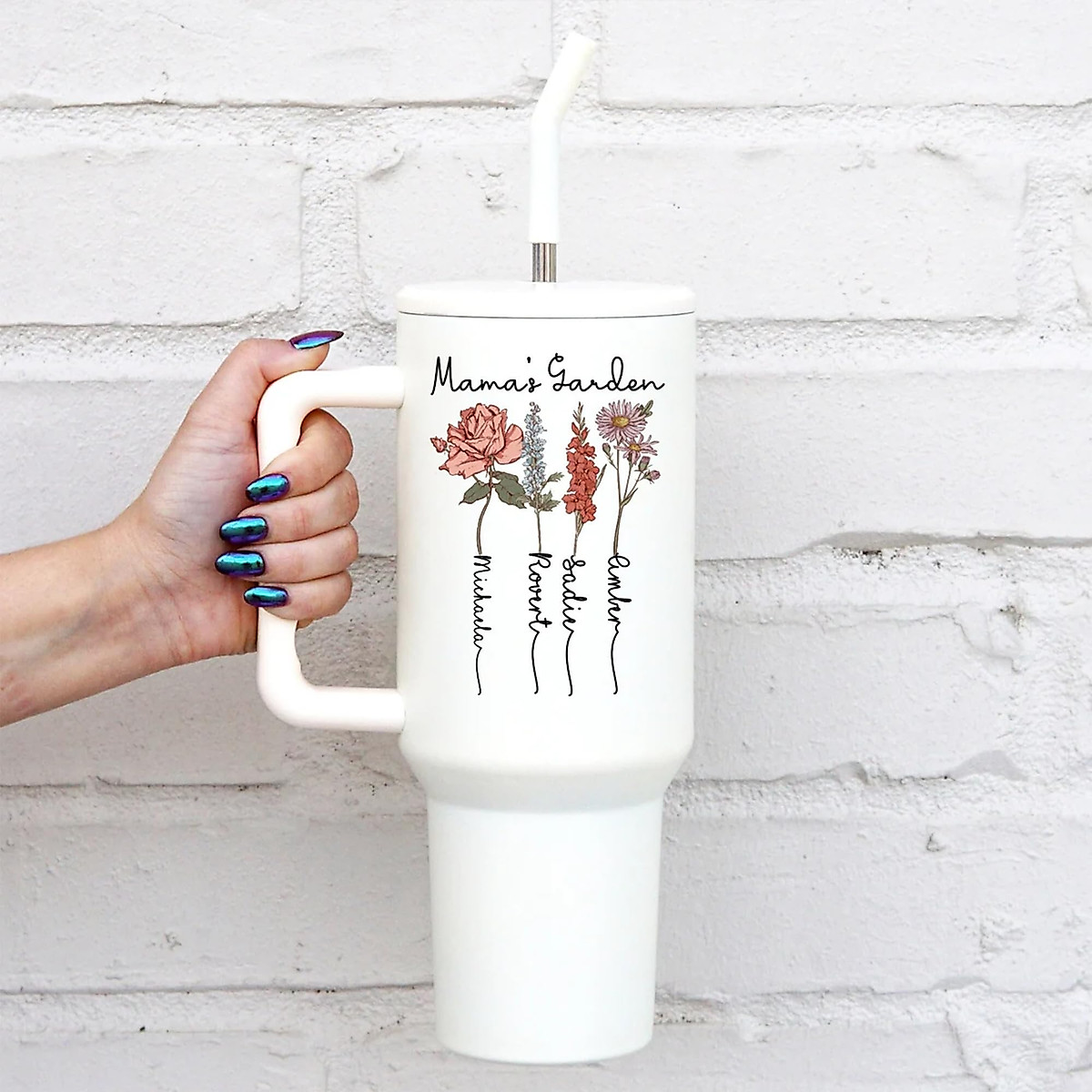 Personalized Birth Month Flower with Kid's Names 40oz Mom Tumbler, Mother's Day Unique Gift 2025, Gift for Grandma, Mother's Tumbler Custom Colors, Personalized Mom Gifts 1