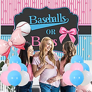 Gender Reveal Party Decorations Baseball Gender Reveal Party Decorations with Baseballs or Bows Backdrop Latex Balloons for Boys and Girls Baby Shower Pregnancy Gender Reveal