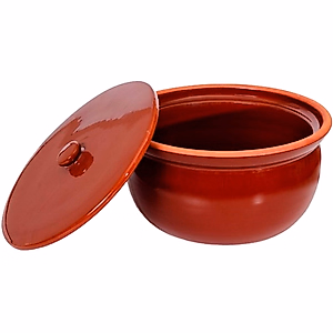 Handmade Clay Cooking Pot with Lid, Fully Glazed Ancient Earthenware Pot, Traditional Vintage Portuguese Terracotta Clay Roaster, Korean Indian Moroccan Clay Cookware, (Medium)