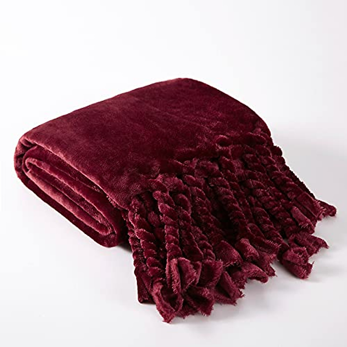 Homiest Fleece Throw Blanket with Fringe, Soft & Cozy Flannel Wine Red Throw Blanket, Lightweight Decorative Throw Blanket for Sofa Bed Chair All Season (Burgundy, 50 x 60 Inch)