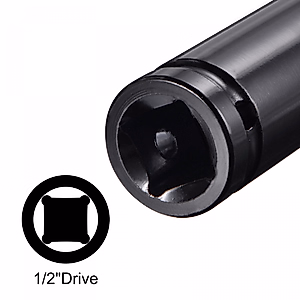uxcell 1/2" Drive by 21mm Deep Impact Socket, Heat-Treated CR-V Steel 6" Length, 6-Point Metric Sizes