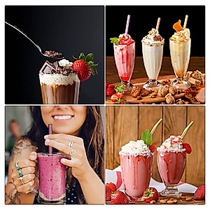 uxcell Stainless Steel Spoon Straws, 4Pcs 8.6" Reusable Metal Long Handle Drinking Straws Spoon for Milkshake Drinks Cocktail, Rose Gold