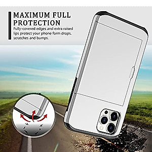 SAMONPOW Compatible with iPhone 13 Pro Case with Card Holder Wallet Dual Layer Hybrid Case Heavy Duty Protection Shockproof Anti Scratch Soft Rubber Bumper Case for iPhone 13 Pro 6.1 inch White