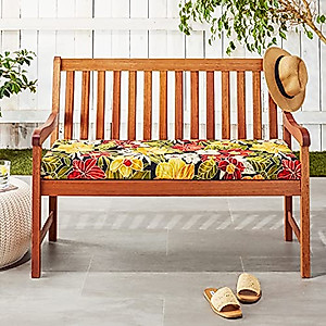 Pillow Perfect Tropic Floral Indoor/Outdoor Sofa Setee Bench Swing Cushion with Ties, Weather, and Fade Resistant, 18" x 45", Black/Green Clemens, 1 Count