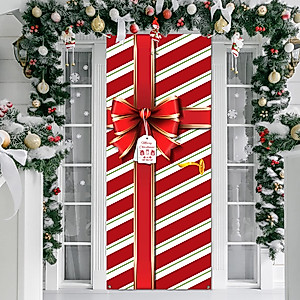 Christmas Door Cover Decoration Merry Box Bowknot Photography Backdrop Outdoor Sign for Home Wall Indoor Outdoor Party 35.4''×78.7''(Red)