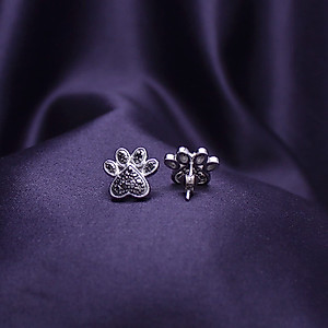 0.25 carat Black Natural Diamond Accent Paw Print Stud Earrings in 14k White Gold Over Sterling Silver