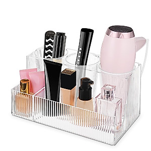 KIMCHOMERSE Hair Tool Organizer, Hair Styling Tool Holder for Vanity, Bathroom Countertop Storage for Toiletries, Makeup, Blow Dryers and Accessories -Clear Acrylic