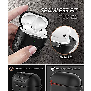 MOBOSI Military AirPods Case Cover Designed for AirPods 2 & 1, Full-Body Protective Vanguard Armor Series AirPod Case with Keychain for AirPods Wireless Charging Case, Black [Front LED Visible]
