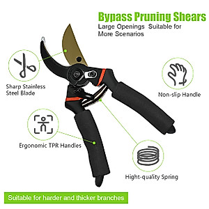 Pruning Shears Garden Scissors Clippers, 1 Pack 8" Professional Sharp Bypass Pruning Shears and 1 Pack 6.5 Inch Gardening Scissors Hand Pruner Pruning Shear with Curved Precision Blades