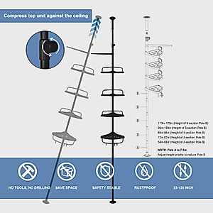 MeowWoof Corner Shower Caddy Tension Pole, 4-Tier Adjustable Shower Shelves, Rustproof Bathroom Shower Organizer, Floor Standing Bath Rack with Rod