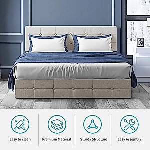 CECER California King Size Bed Frame with 4 Storage Drawers, Linen Platform Bed Frame with Upholstered and Button Tufted Headboard, No Box Spring Needed Bed Frame with Adjutable Headboard-Beige