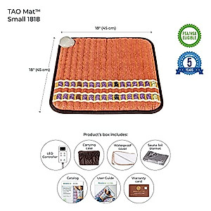 HealthyLine Small Far Infrared Electric Heating Pad for Pain Relief, Heat Therapy with Tourmaline, Amethyst & Obsidian Gemstones, Calming Negative Ions, Auto Shut Off Inframat Pro 18"x18"